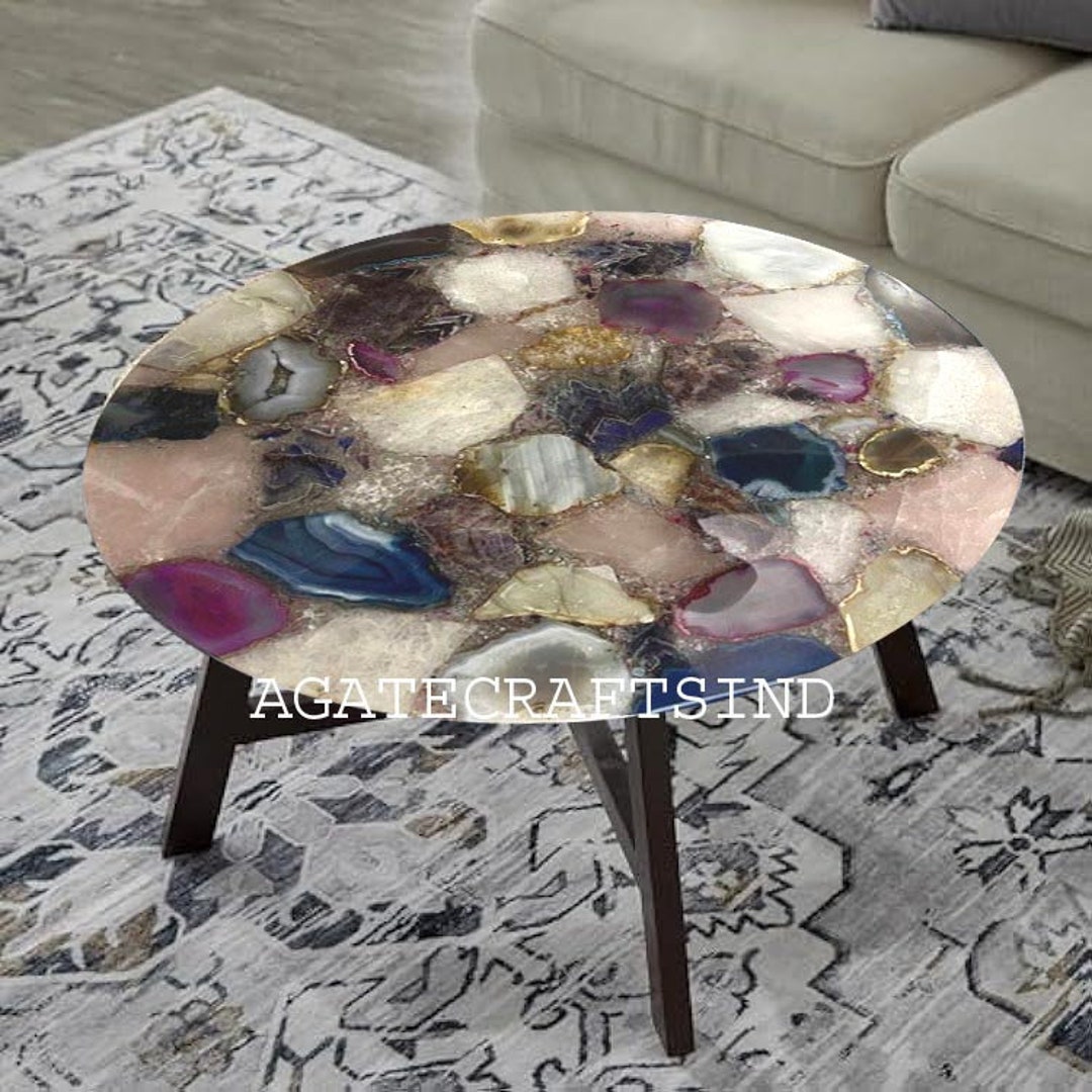 Mix Agate Round Sofa Side & Center Table Top, Agate Table, Agate Coffee ...