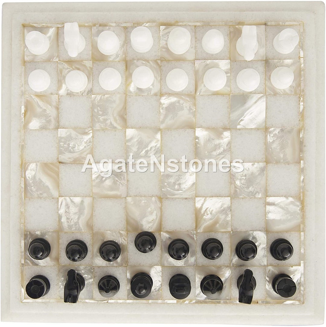 Marble Chess Set With Chess Pieces ,mother of Pearl Gem Stone Inlaid ...