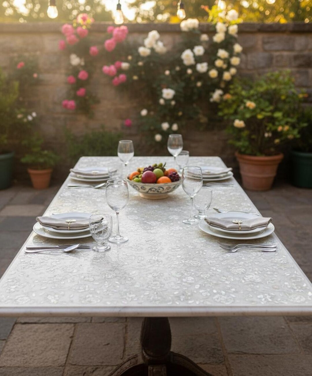 Rectangular Mother of Pearl Dining Table | Handmade MOP Inlay Tabletop ...