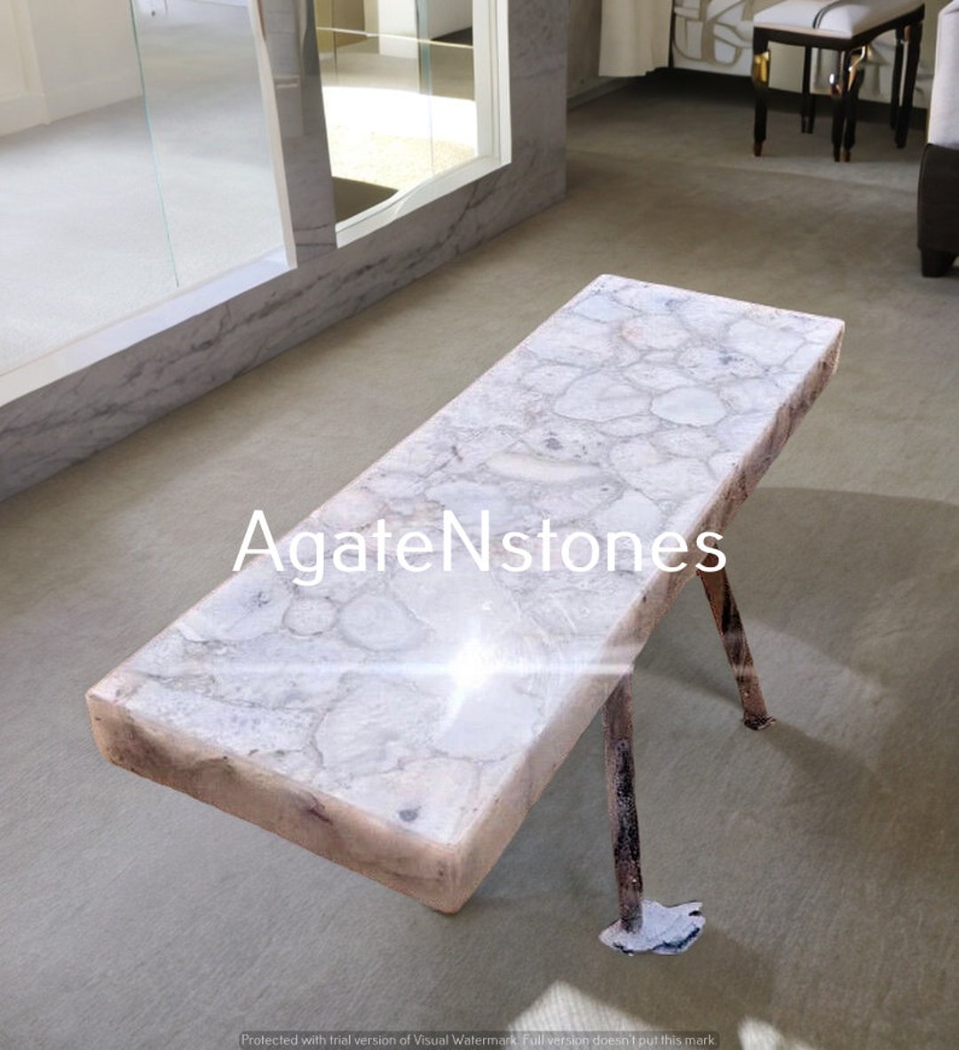 Handmade White Quartz Agate Console Table – Luxury Semi-precious Stone ...