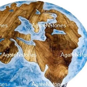 World Map Resin Coffee Table – Round Wood Epoxy Ocean Table – Handmade ...