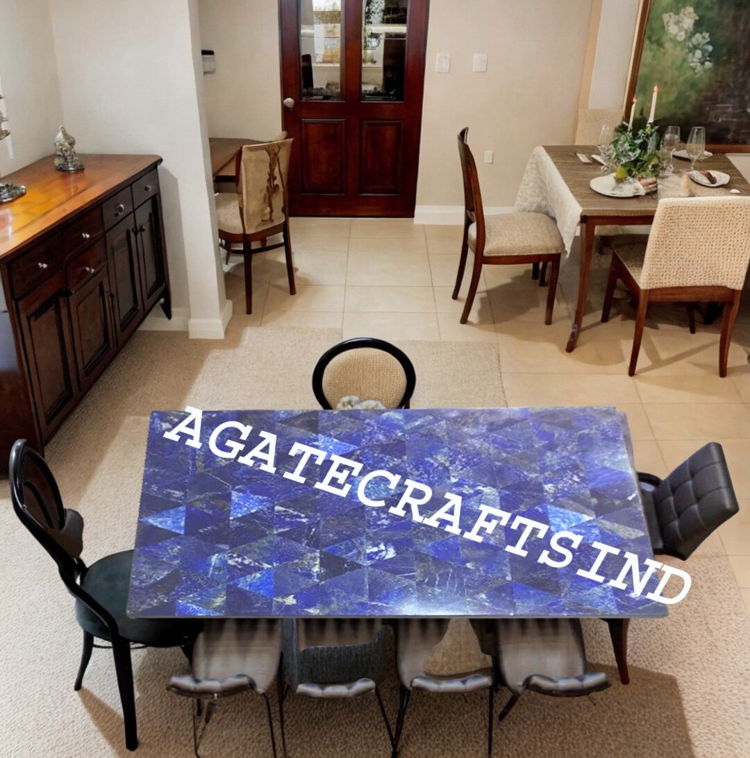 Lapis Lazuli Rectangular Dining Table – Luxury Blue Gemstone Tabletop ...