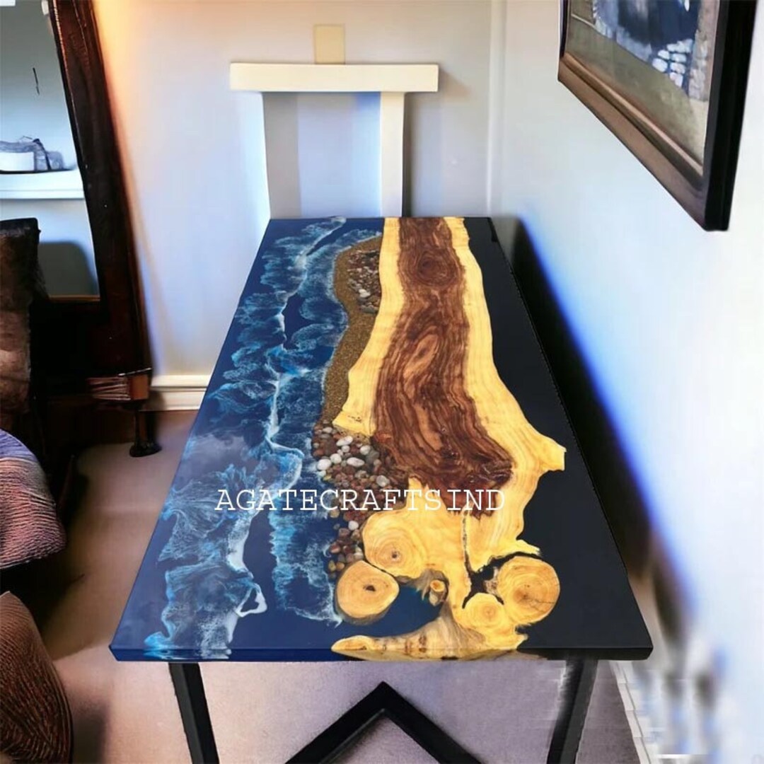 Live Edge Epoxy Ocean Table, Custom Ocean Table, Dining Epoxy Table ...