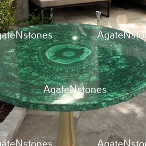 Malachite Gemstone Counter Table, Round Malachite Stone Top Console ...
