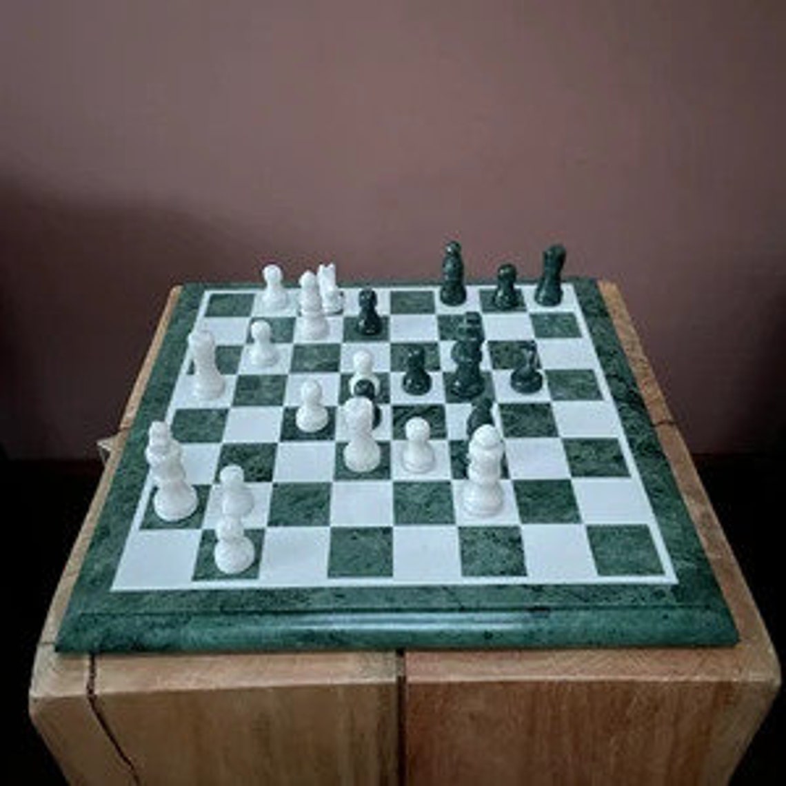 Green Marble Chess Board Set With Chess Pieces Handmade Adult - Etsy