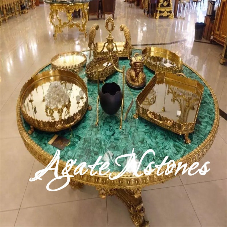 Malachite Gemstone Counter Table Round Malachite Stone Top - Etsy