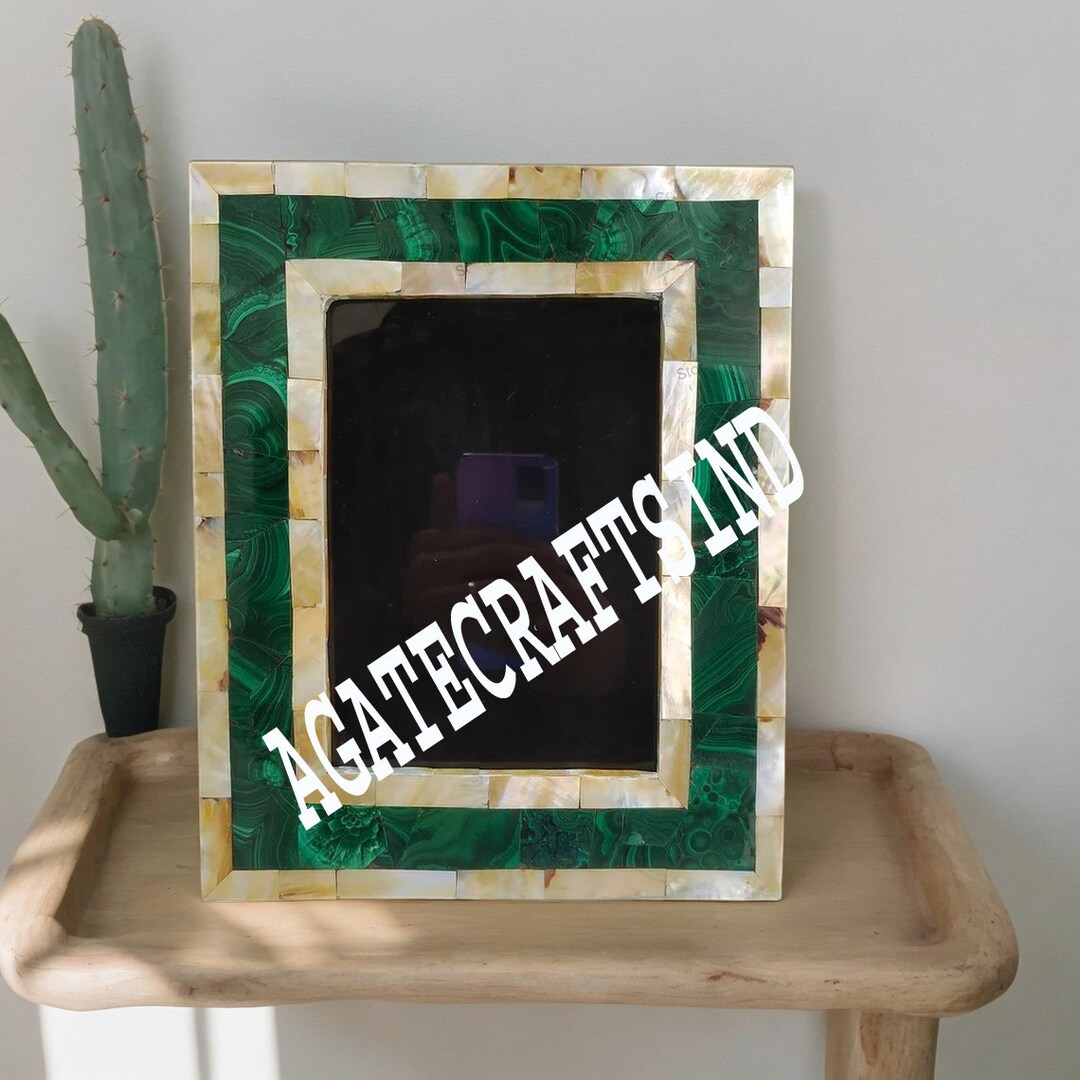 Marble Photo Frame Semi Precious Stone Malachite Pietra Dura Inlay Art ...