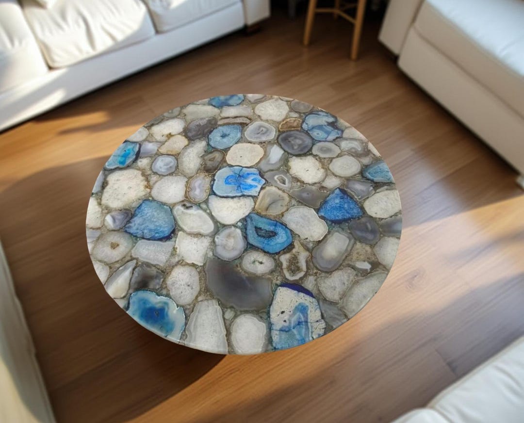 Custom Quartz & Agate Stone Table Top – Handmade Coffee Console Center ...