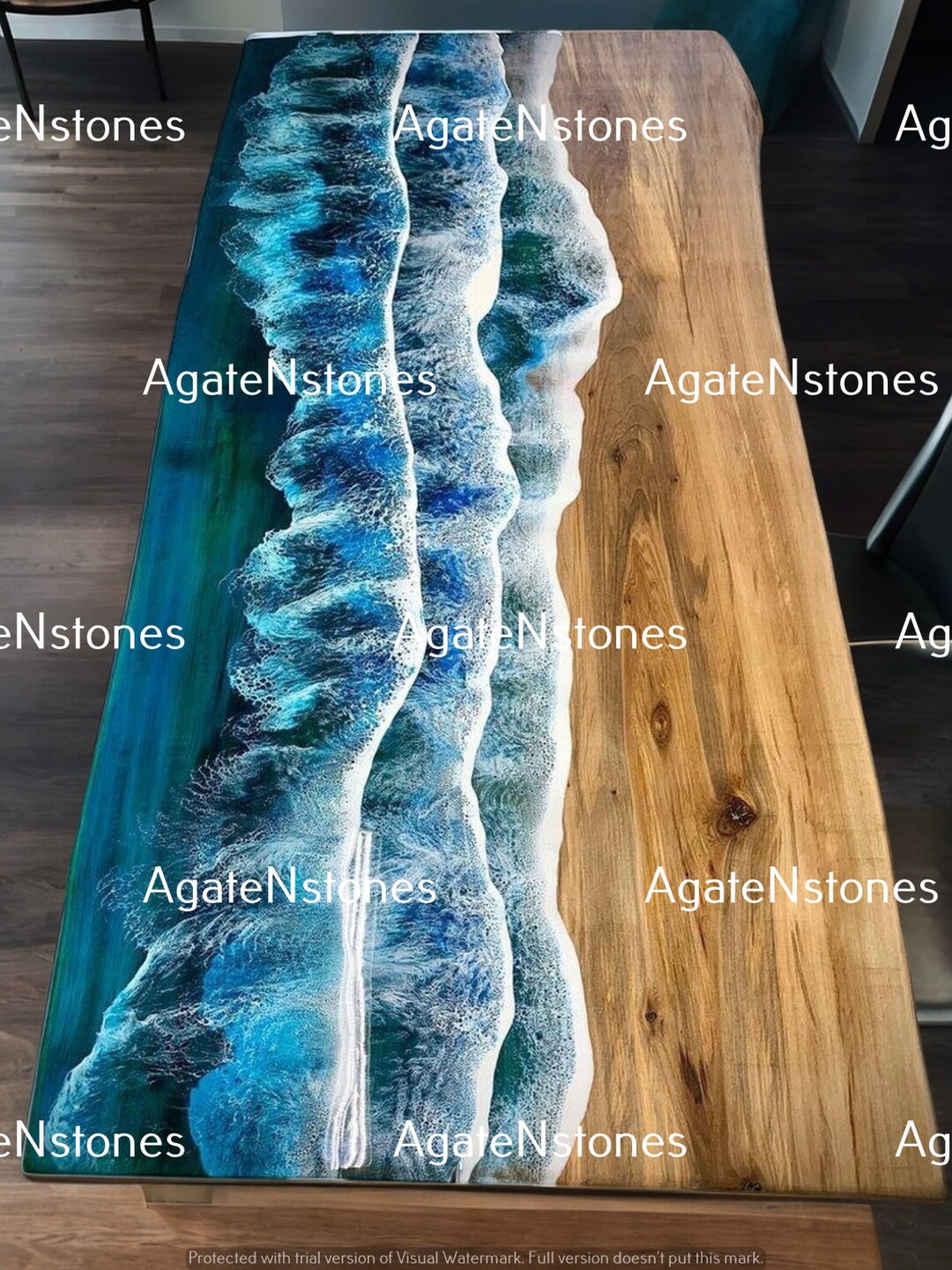 Blue Epoxy Resin Top Ocean Wave Dining Table, Mid Century Modern ...