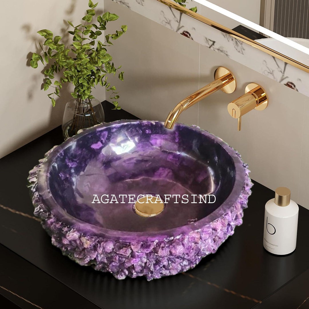 Handmade Amethyst Crystal Sink: Round Gemstone Bathroom Vessel - Etsy