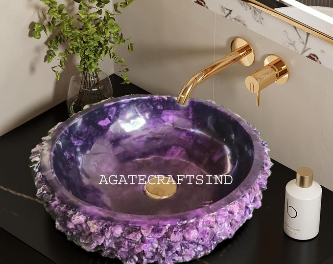Handmade Amethyst Crystal Sink: Round Gemstone Bathroom Vessel - Etsy