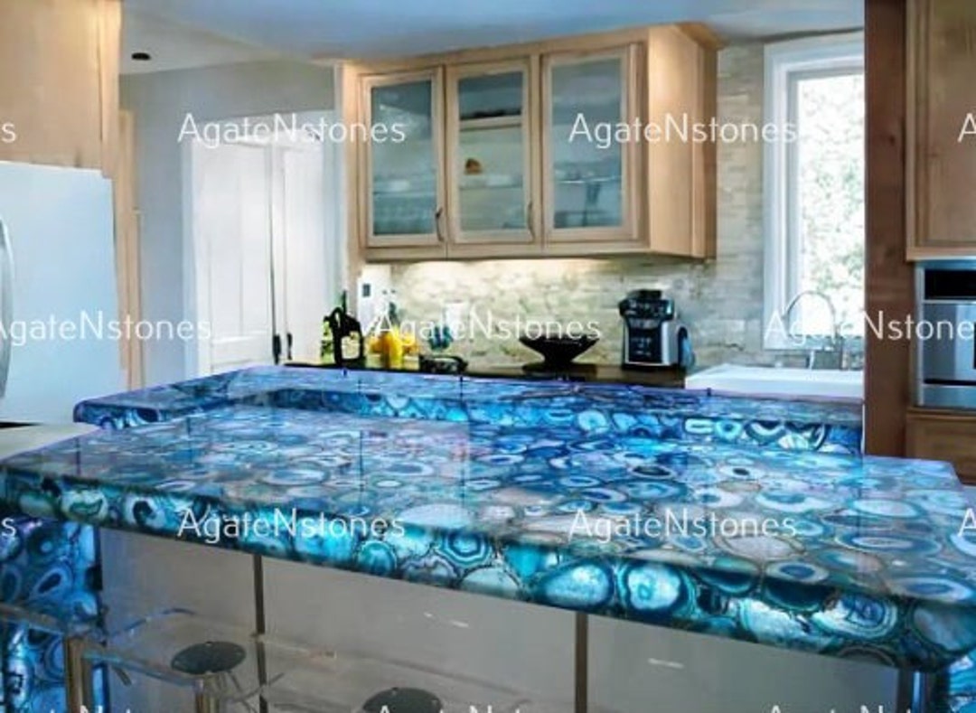 Blue Agate Luxury Bar Counter Top, Agate Stone Kitchen Dining Table ...