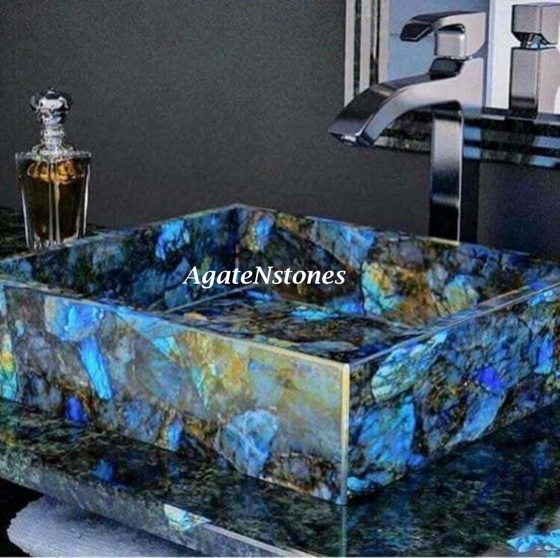 Handmade Labradorite Gemstone Sink: Luxury Bathroom Decor - Etsy
