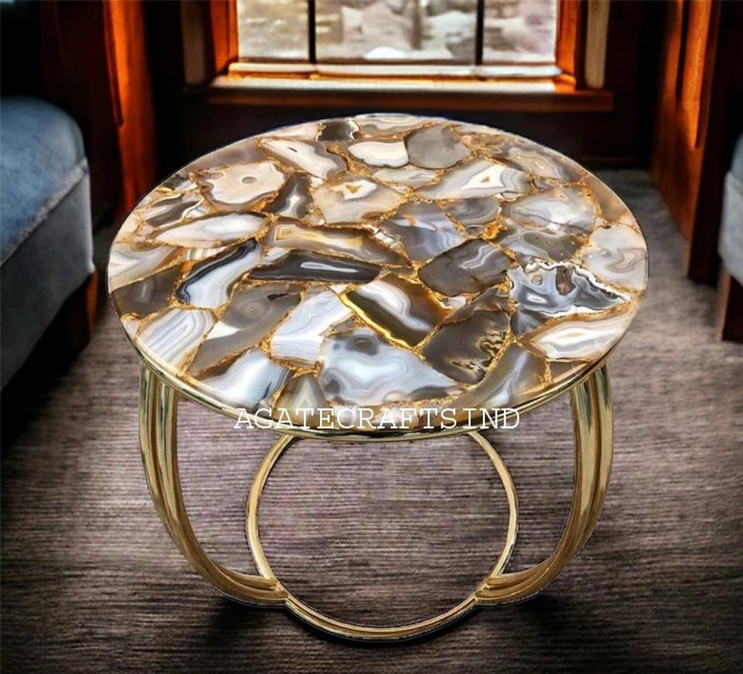 Stone Table Top, Round Natural Agate Table Top, Natural Agate Stones ...
