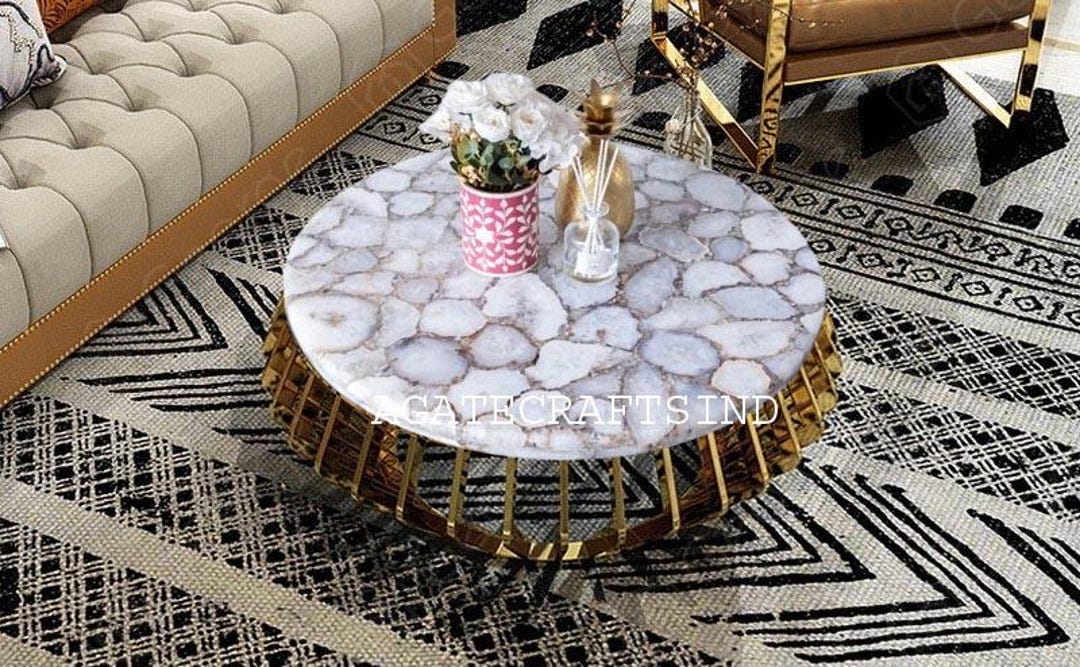 White Agate Table Top Stone Coffee Table , Agate Center Table, Agate ...