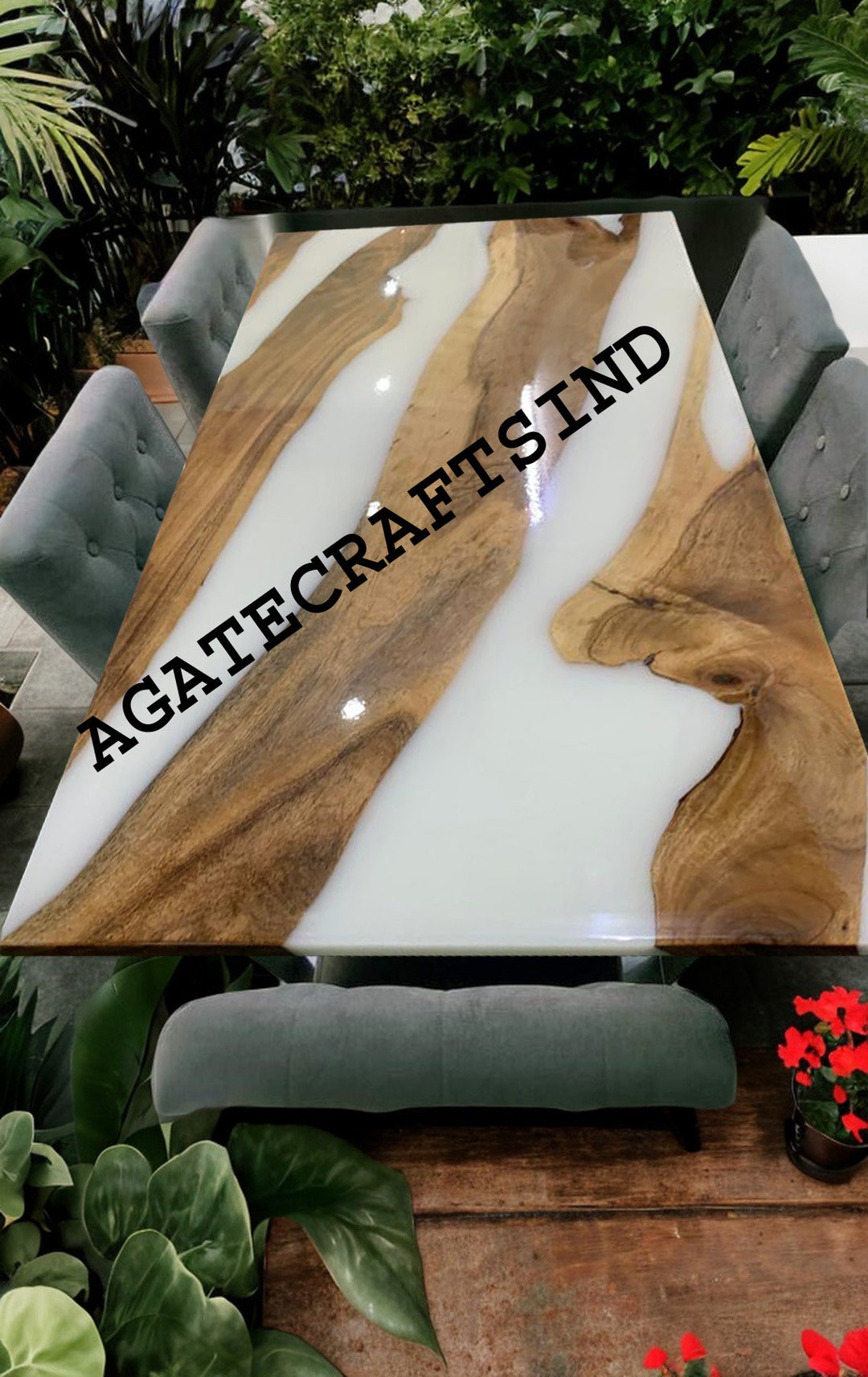 White Epoxy Resin River Dining Table: Handmade Walnut Wood Luxury ...
