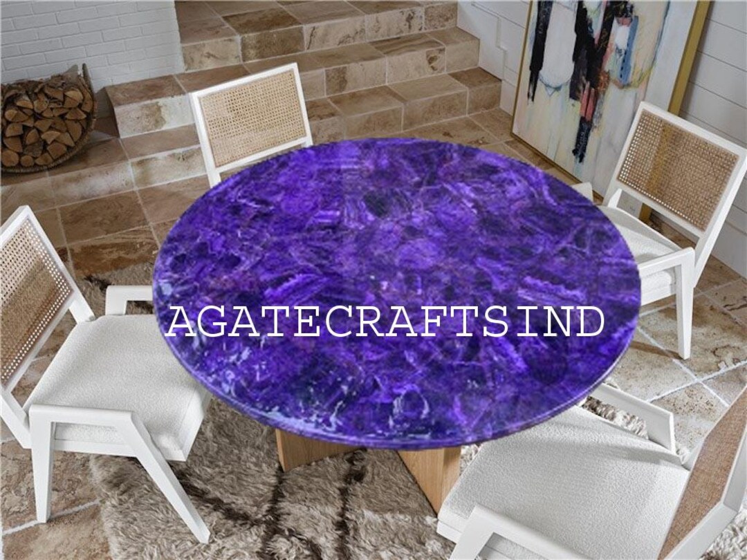Amethyst Round Coffee Table – Handmade Purple Crystal Stone Table ...