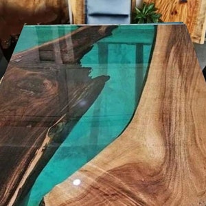 Transparent Teal Epoxy Table, River Table, Dining Table, Coffee Table ...