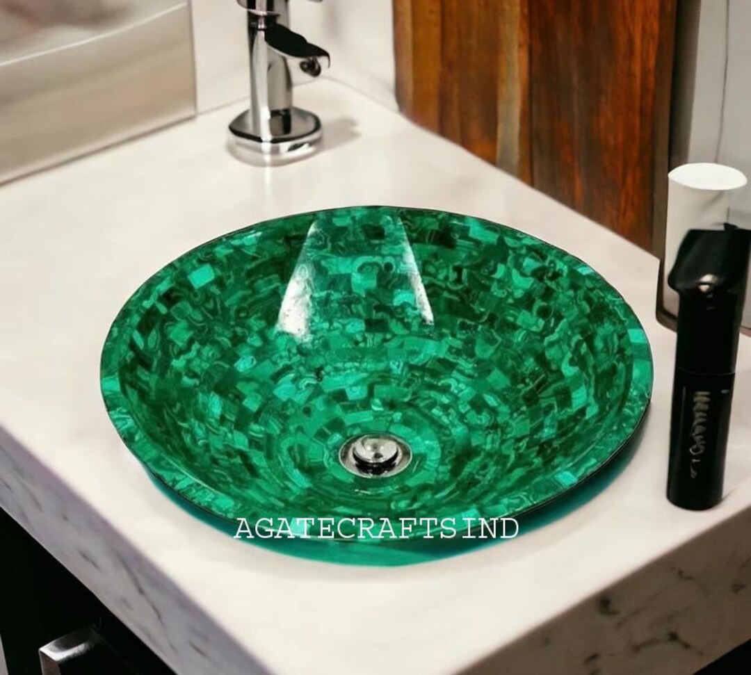 Marble Sink in Malachite Inlay Stone, Marble Sink, Custom Order Marble ...