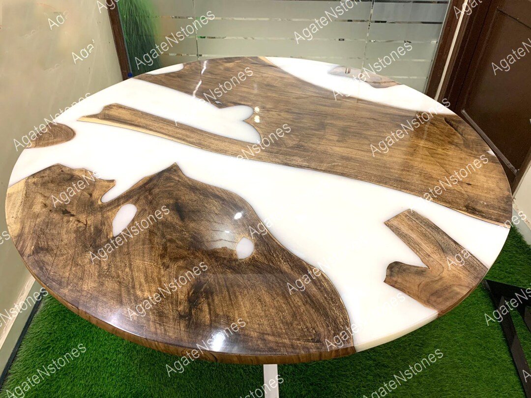 White Epoxy Round Table Top, Epoxy White Resin River Table Epoxy Custom ...