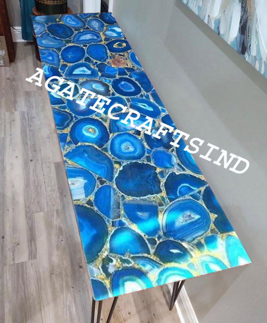 Blue Agate Table, Agate Console Table, Stone Coffee Table, Agate Center ...