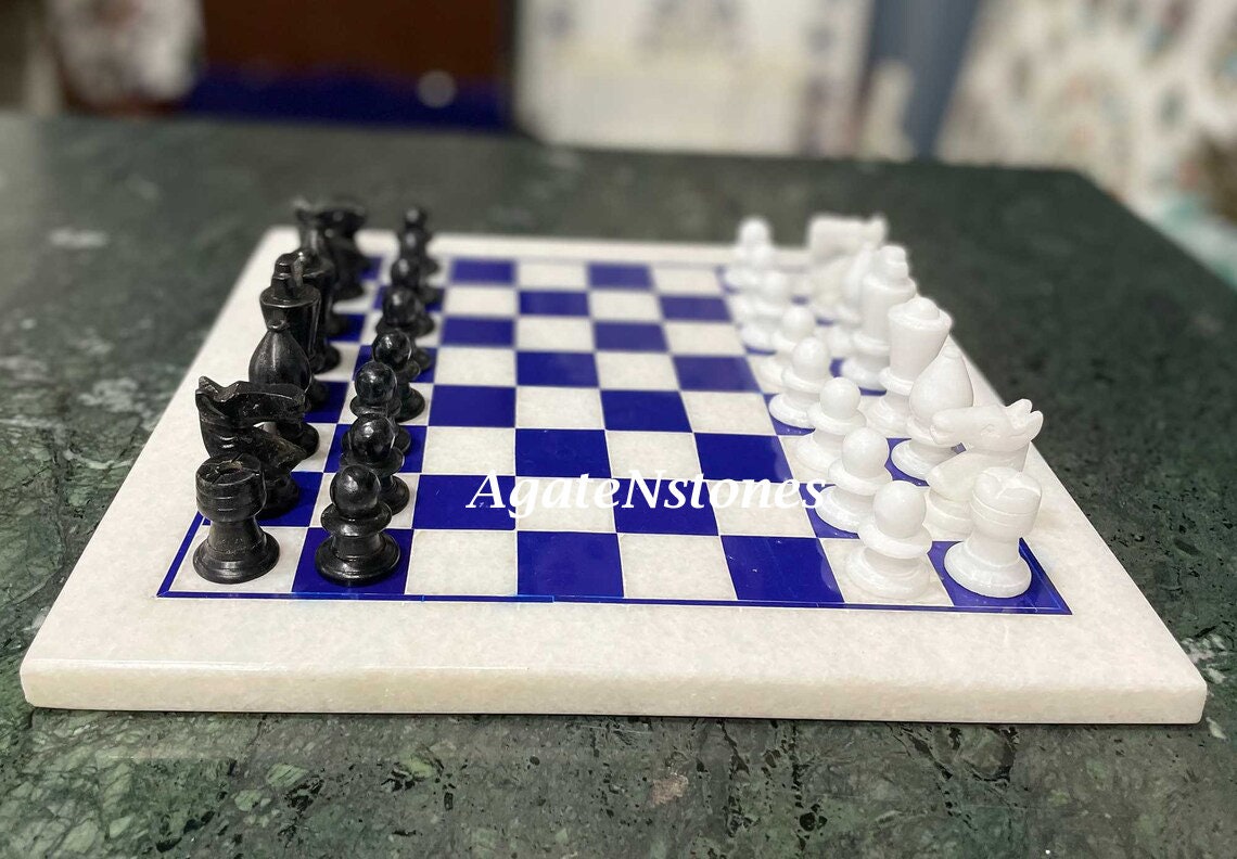 The Queens Gambit Chess Set Lapis Lazuli Inlay Premium Marble - Etsy