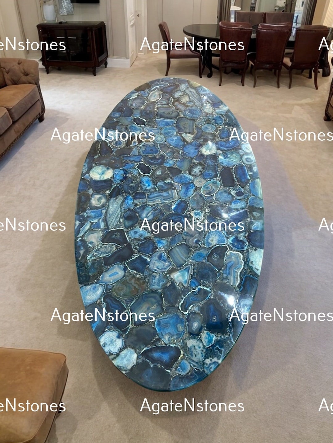 Oval Table Top ,agate Coffee Table Top, Blue Agate Side Table, Stone End Table Patio Decor - Etsy