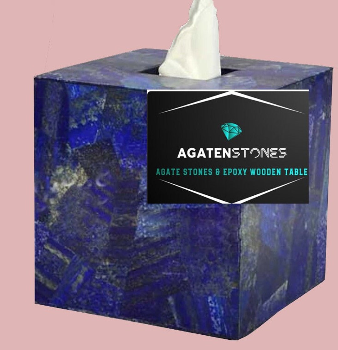 Tissue Box in White Marble With Blue Lapis Lazuli Work / Bathroom ...