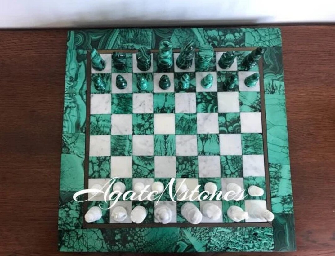 Malachite Marble Chess Set Inlay Marble Chess Pieces Board Set Gemstone ...