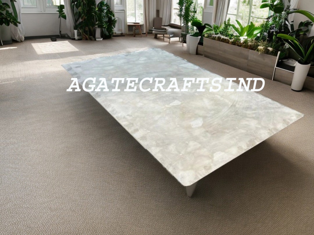 Natural White Quartz Crystal Rectangular Dining Table Top, Kitchen Slab ...