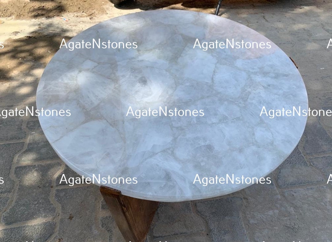 Handmade White Quartz Round Table Top: Natural Agate Stone - Etsy