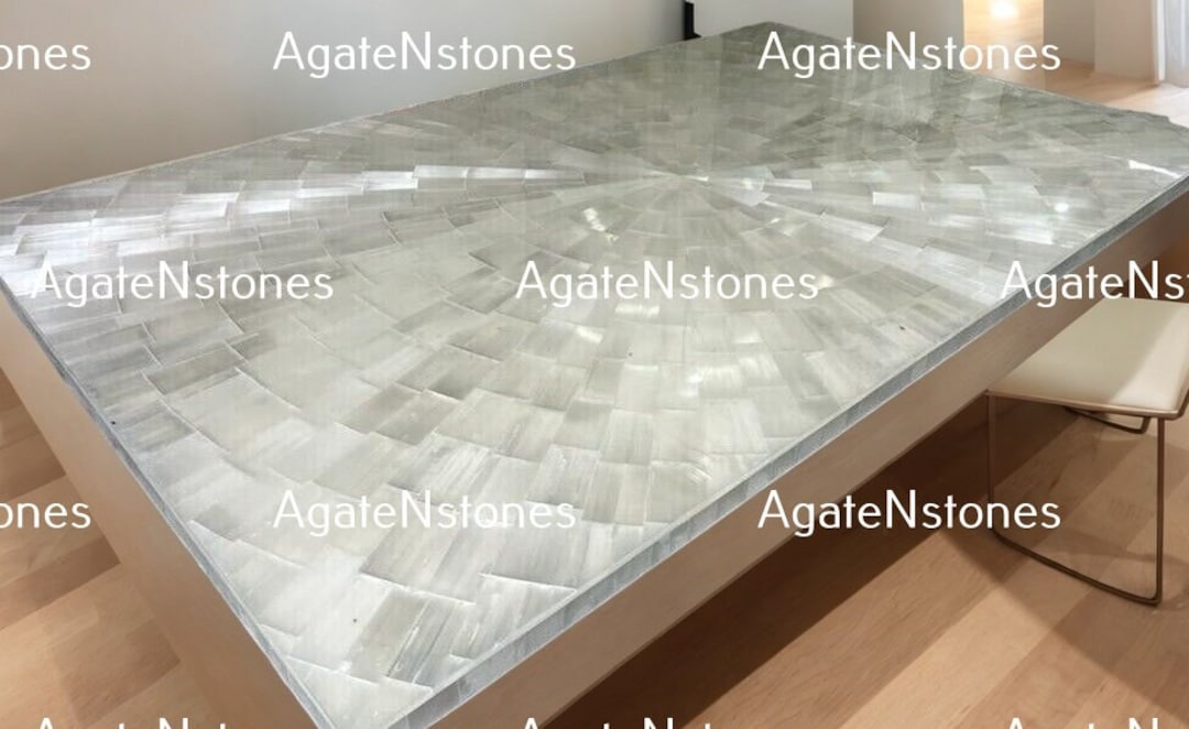 Handmade Selenite Table Top: Sun Rays Mosaic Gemstone Art - Etsy