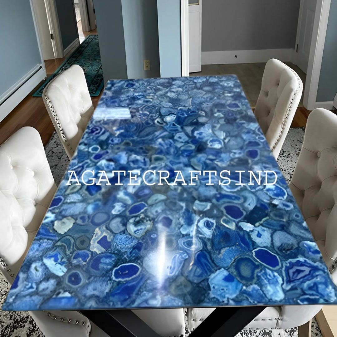 Luxury Blue Agate Table Top: Gemstone Kitchen Counter Slab - Etsy