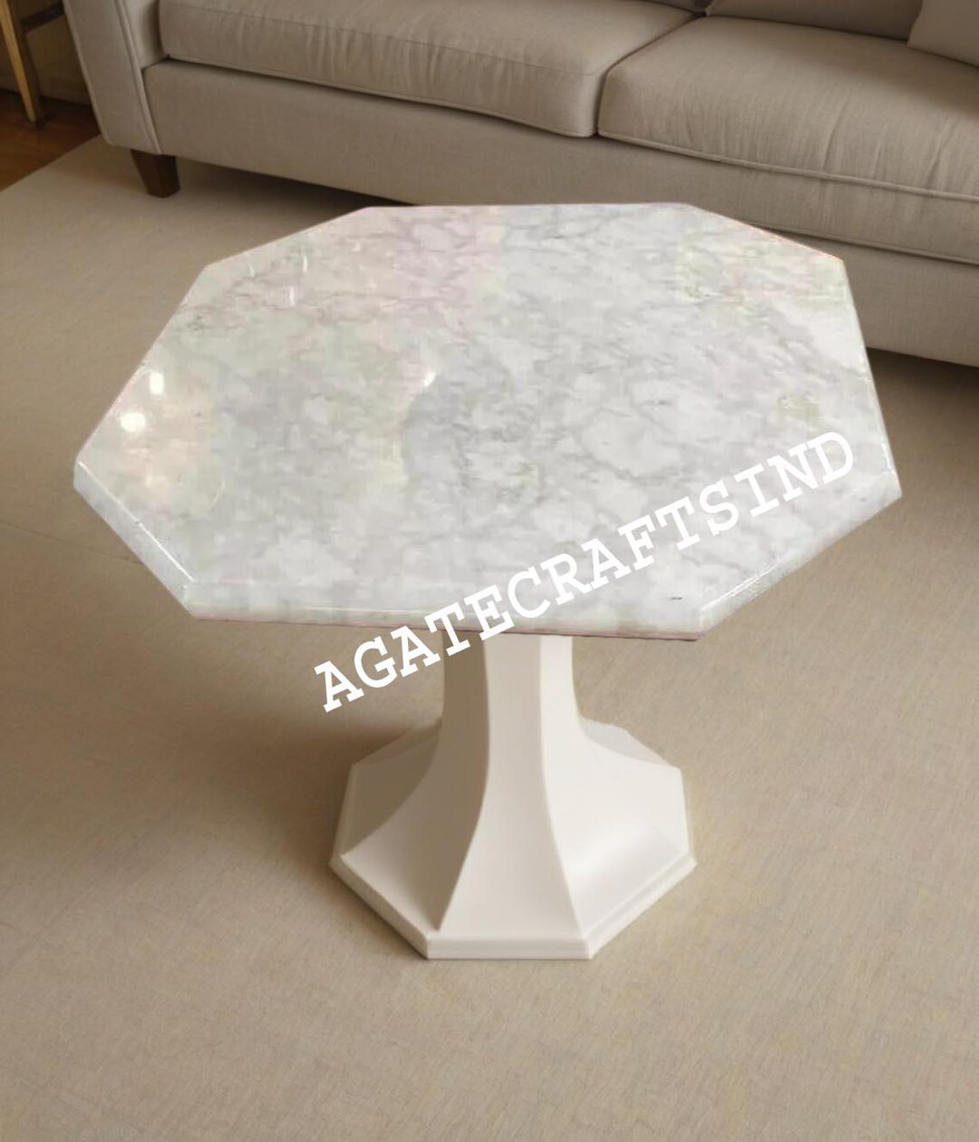 Handmade White Quartz Table – Antique Crystal Stone Centerpiece ...