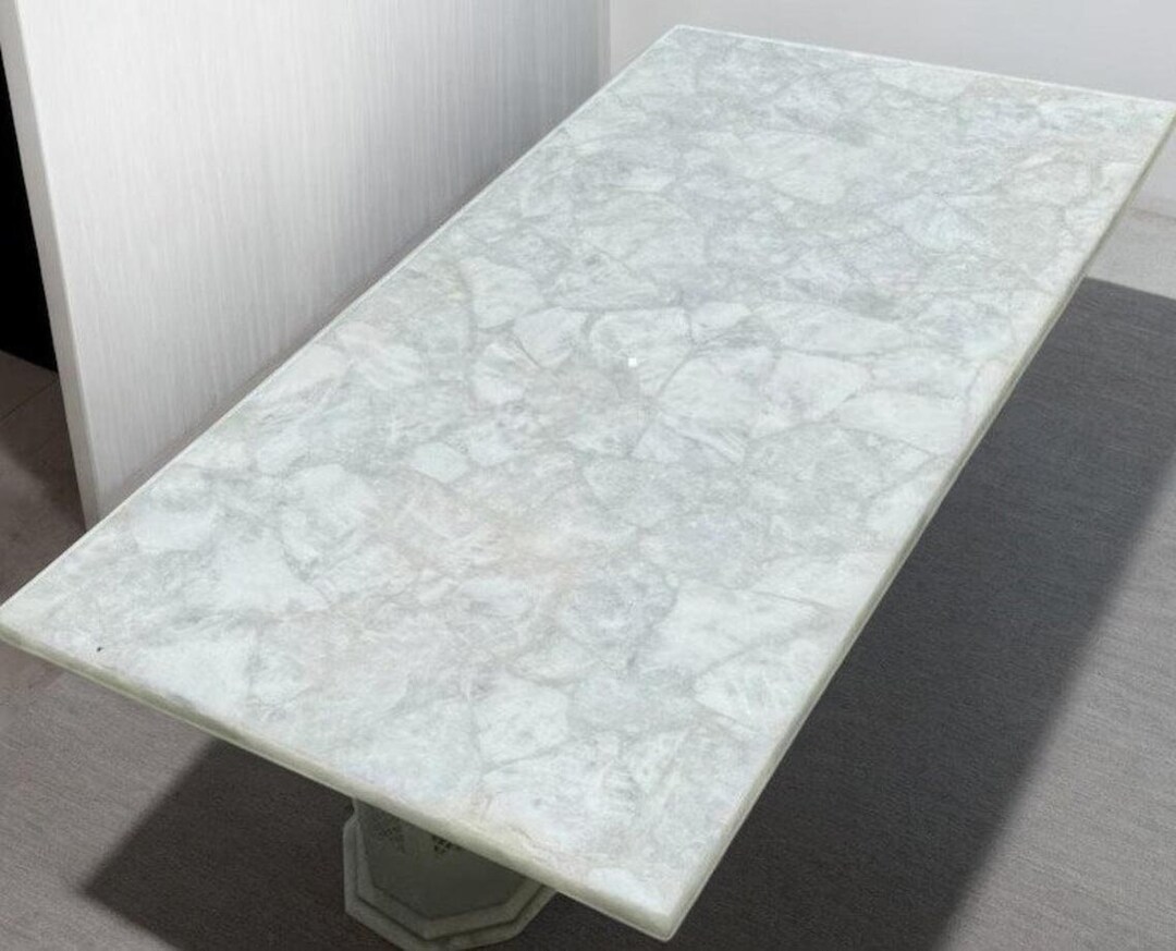 White Quartz Table Top, Agate Stone Console Table, Modern Dining Table ...
