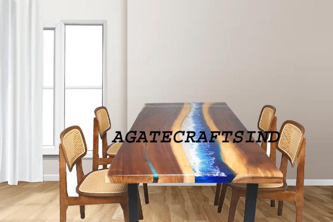 Handmade Ocean Resin River Dining Table: Solid Wood, Custom Luxury - Etsy