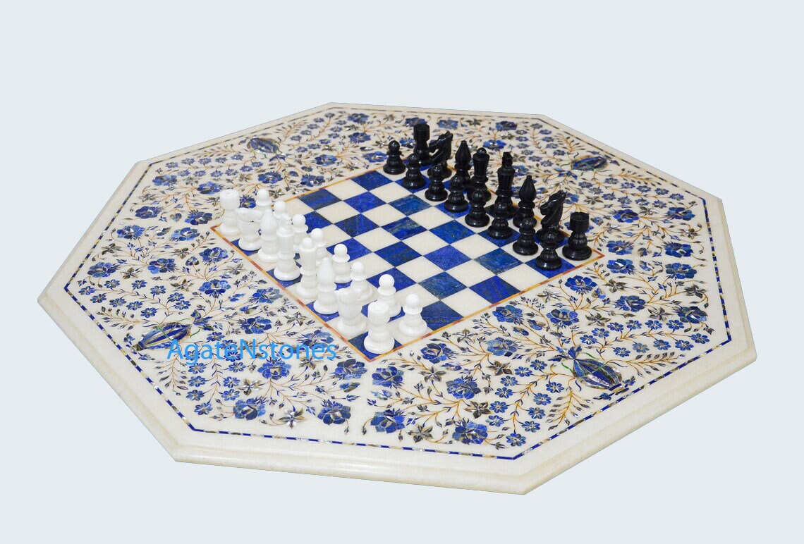 Stone Chess Set With Lapis Lazuli Marble Chess Board Living - Etsy