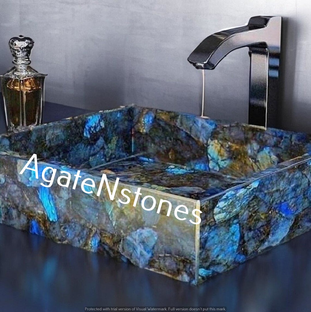 Labradorite Stone Handmade Wash Basin, Random Stone Bathroom Sink Basin ...