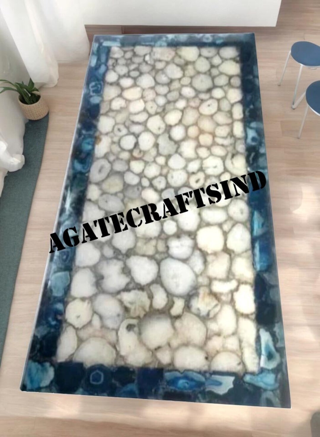 Handmade Agate Stone Epoxy Resin Table – Custom Natural Gemstone Coffee ...
