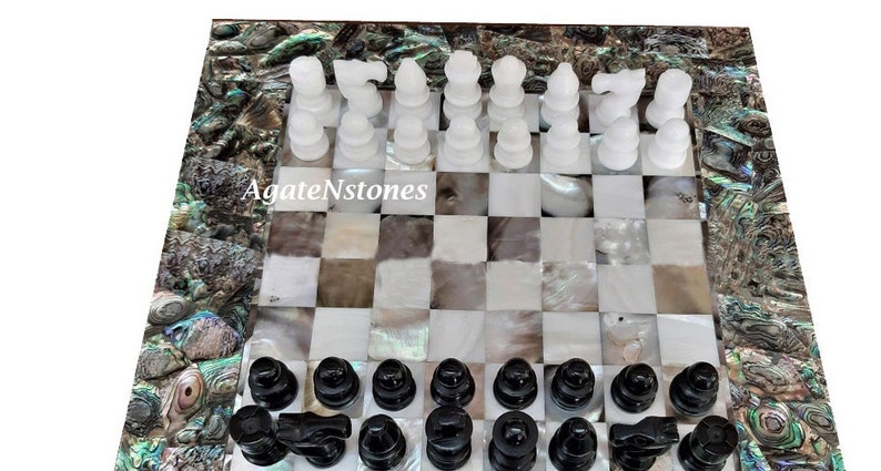 Marble Mop Stone Inlaid Chess Board Set with Chess Pieces - Etsy