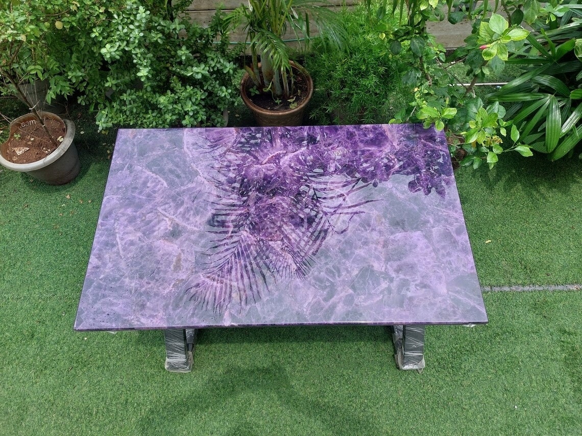Amethyst Coffee Table Top Purple Amethyst Stone Handmade Art - Etsy