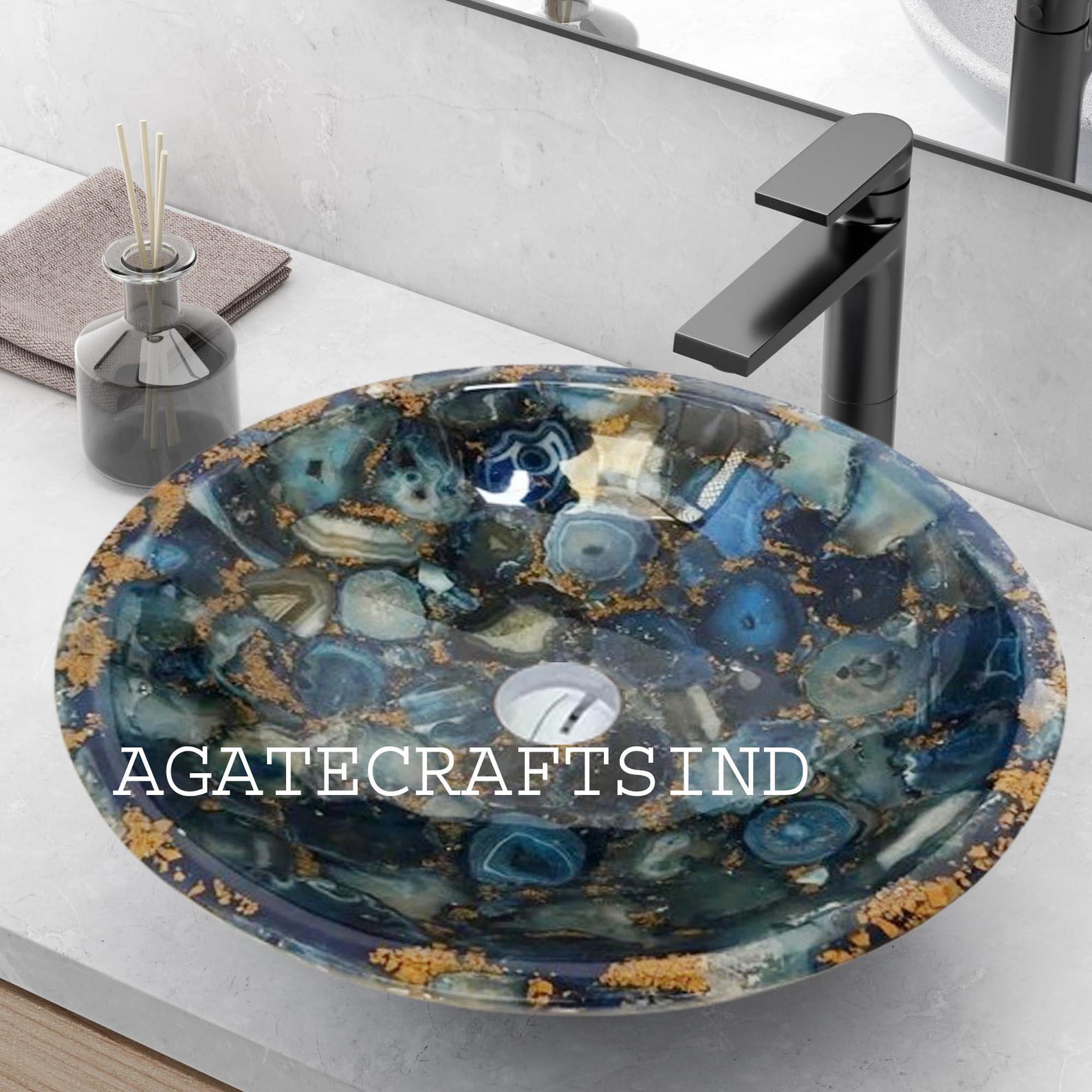 Blue Agate Stone Sink: Luxury Bathroom Vanity Basin - Etsy