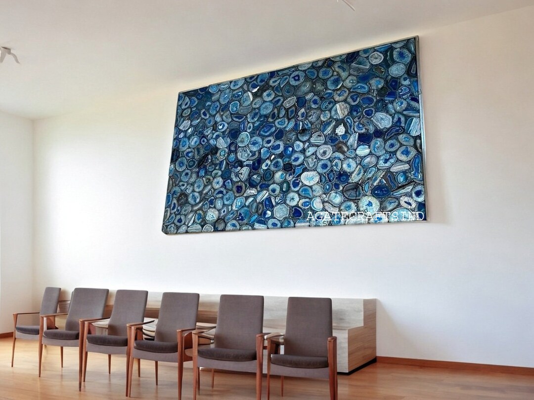 Handmade Blue Agate Wall Panel: Custom Stone Wall Art - Etsy