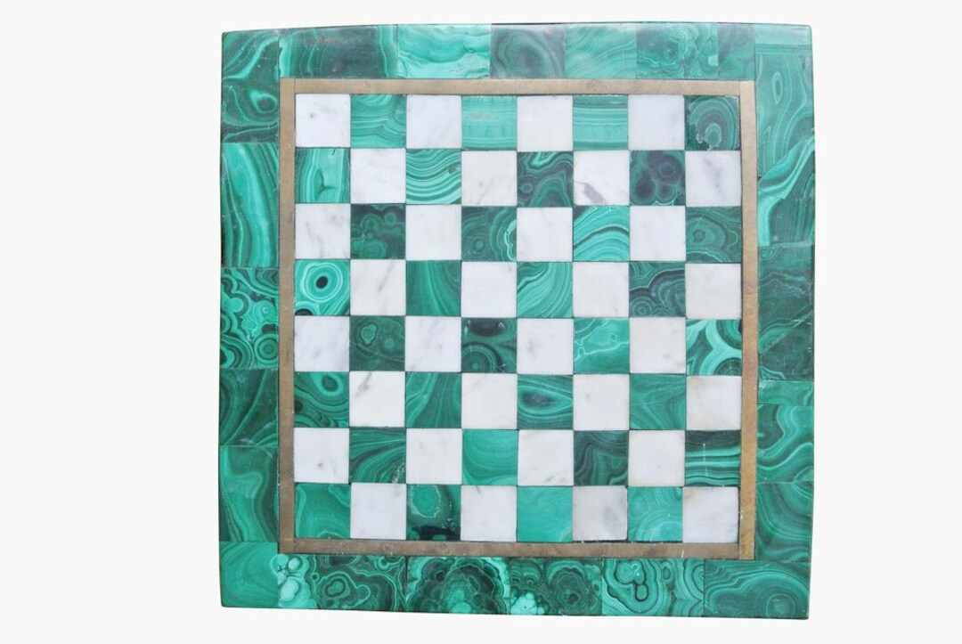 Malachite Stone Marble Chess Board Inlaid With White Marble Blocks ...