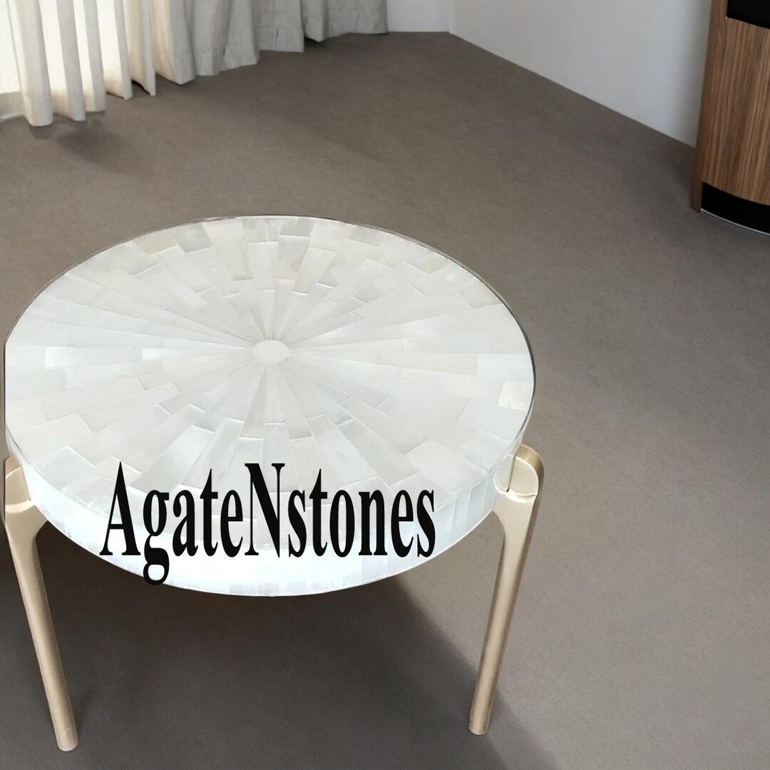 Handmade Selenite Stone Coffee Table: Inlaid Gemstone Luxury Decor - Etsy
