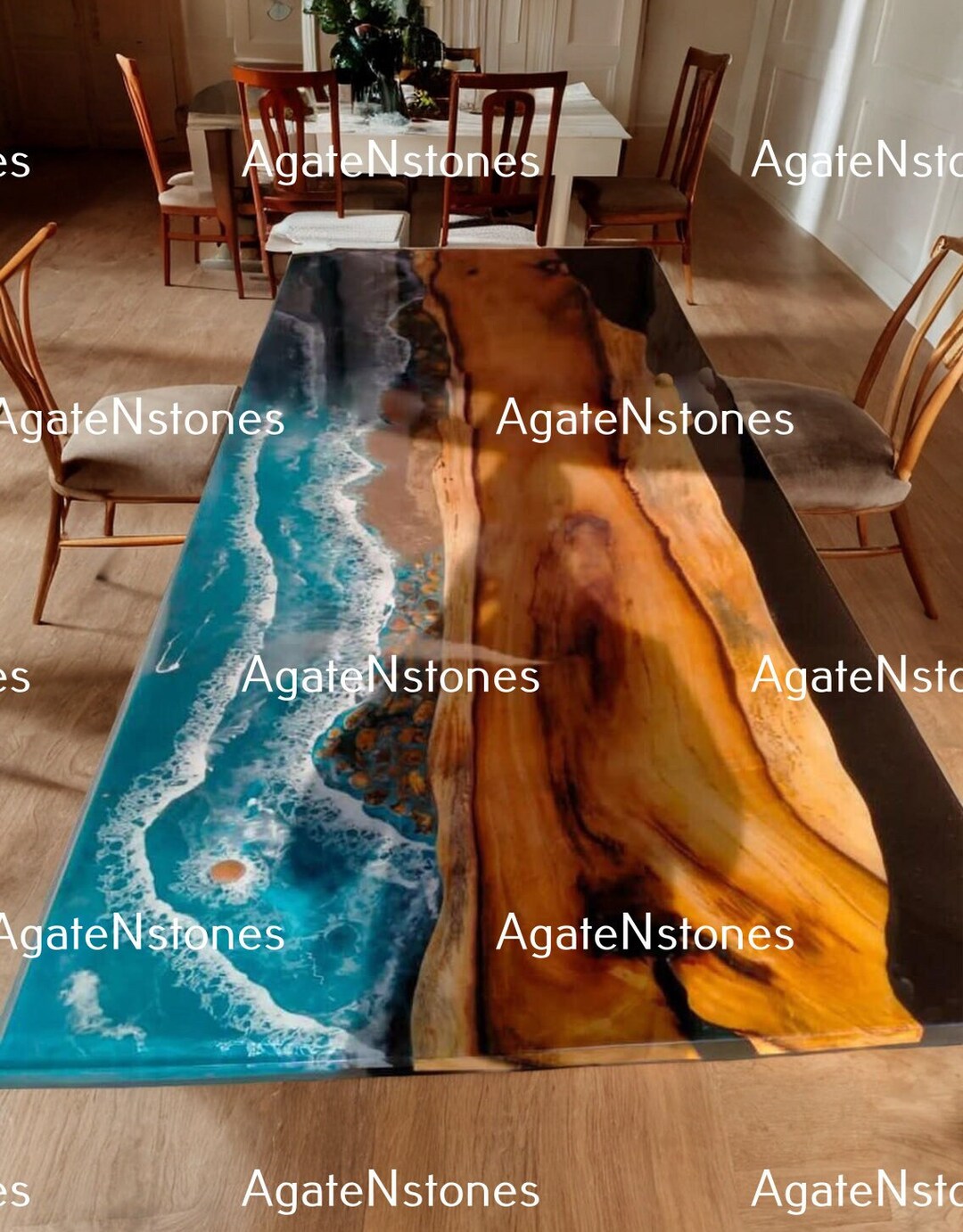 Unique Ocean Epoxy Dining Table – Handcrafted Walnut Wood With Stunning ...
