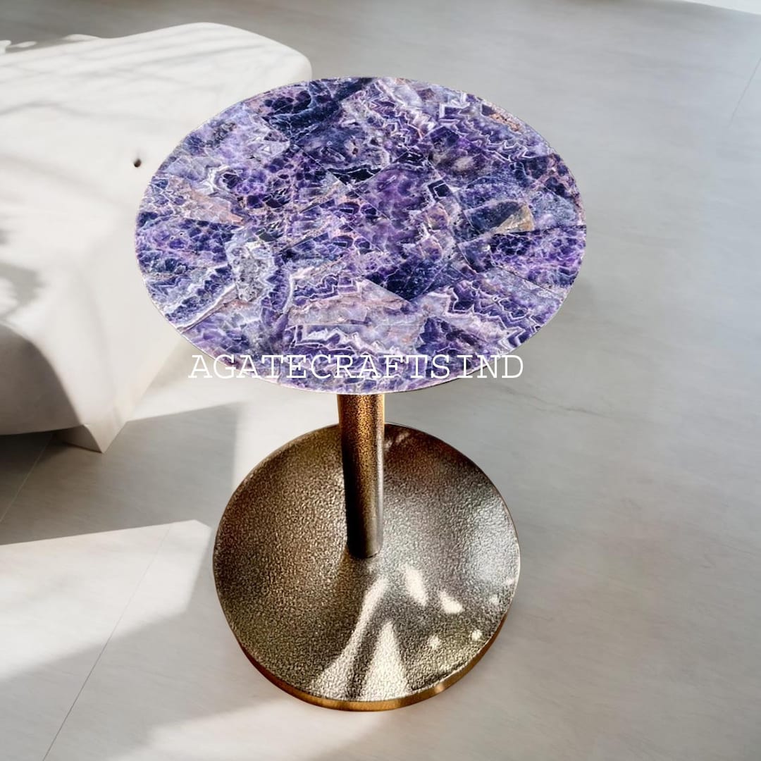 Amethyst Table, Stone Coffee Table, Agate Table, Round Agate Table, Purple Agate Side Table ...