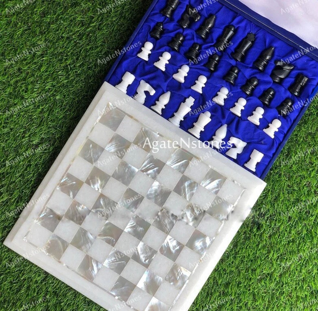 White Marble Handmade Decorative Chess Mosaic Inlaid Design Indoor ...