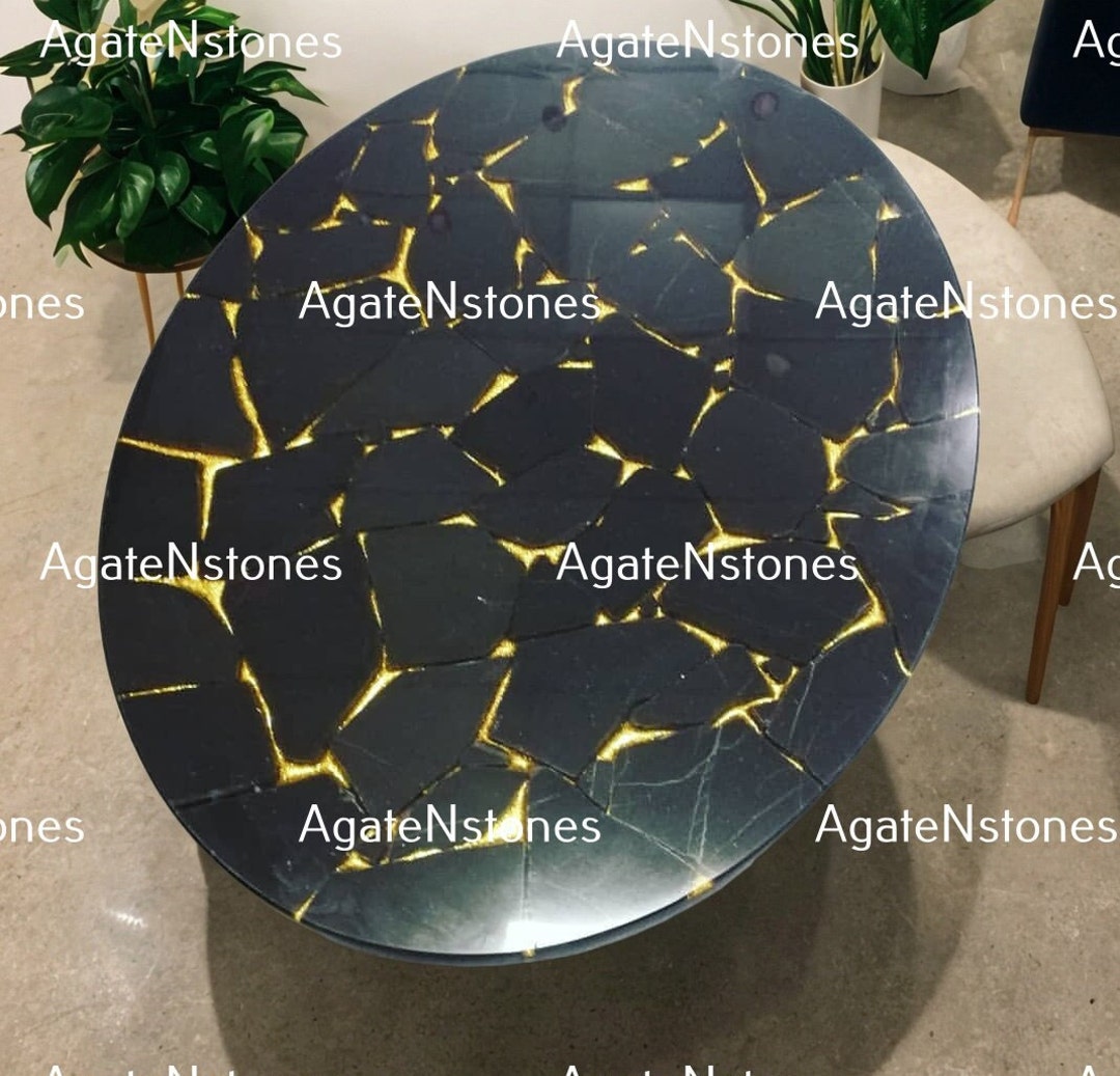 Black Agate Table Top Counter Top Modern Feng Sui Decor Mystical Stone ...
