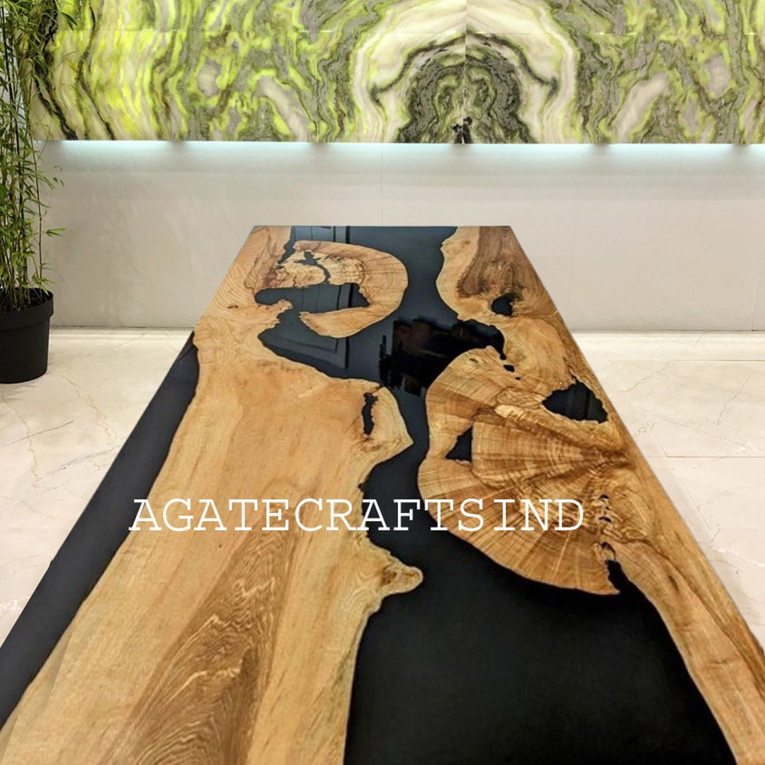 Black Epoxy River Dining Table – Live Edge Wood Center Table – Luxury ...